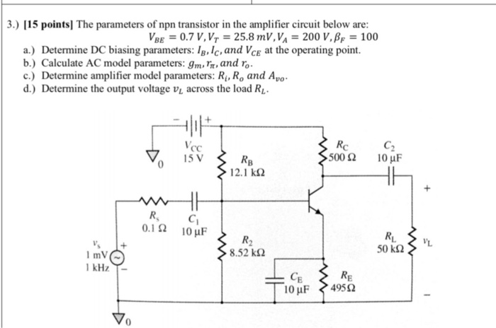 Solved 3.) 15 points] The parameters of npn transistor in | Chegg.com