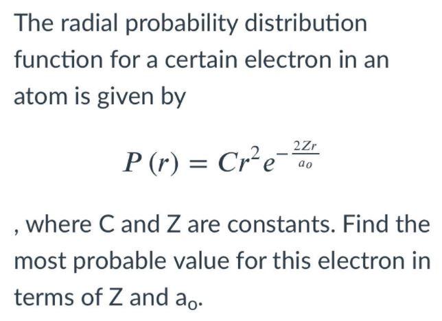 Solved The radial probability distribution function for a | Chegg.com
