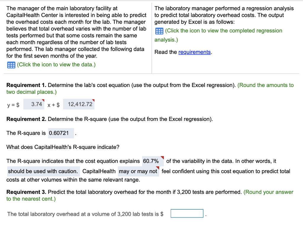 Solved The Manager Of The Main Laboratory Facility At Chegg