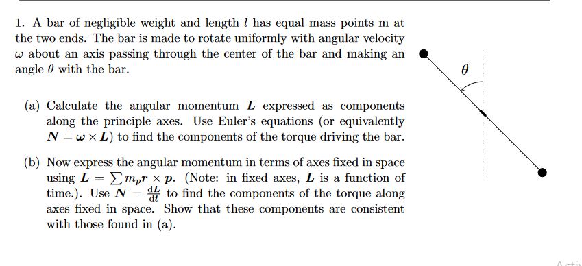Solved A bar of ﻿negligible weight and length l ﻿has equal | Chegg.com