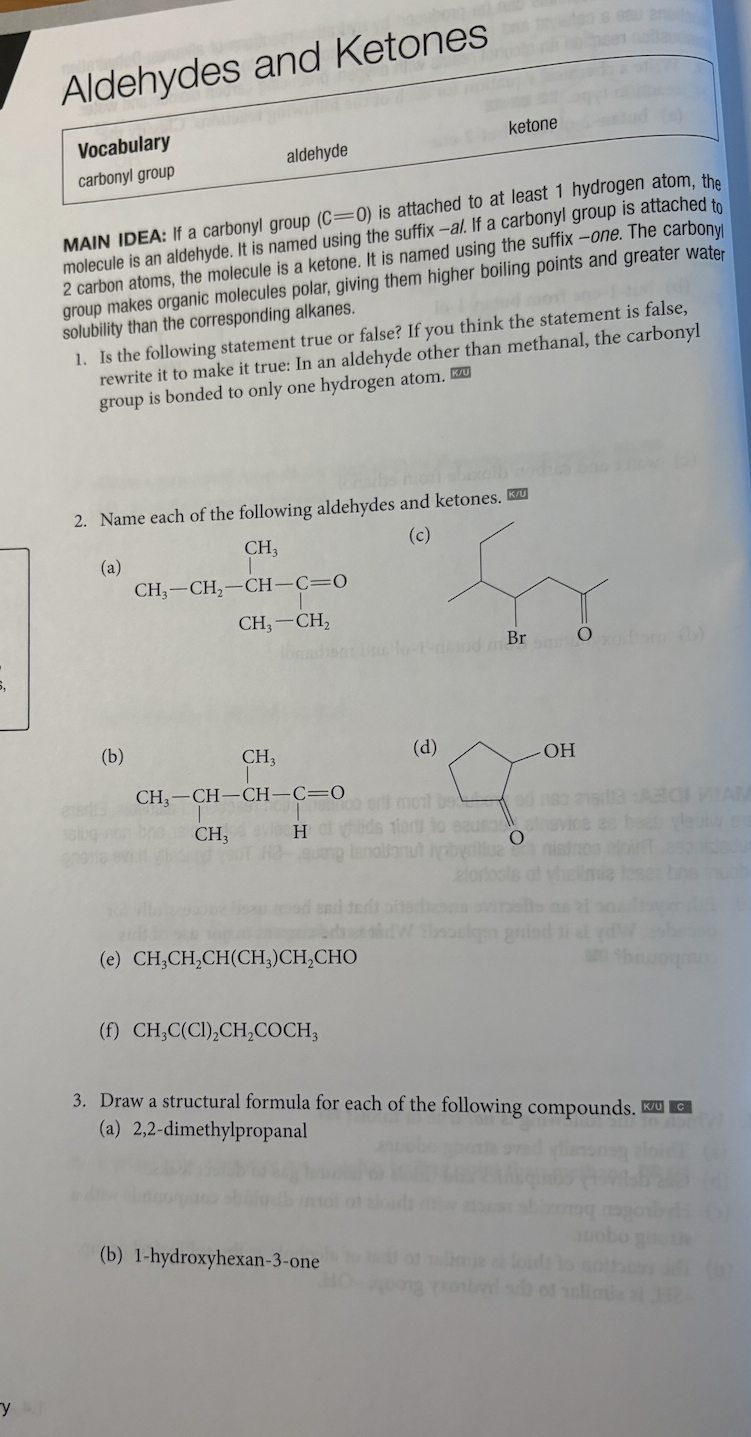 Solved Aldehydes and Ketones Vocabulary aldehyde ketone | Chegg.com