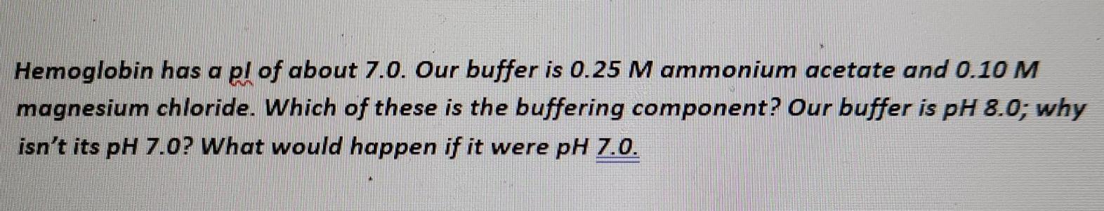 Solved Hemoglobin has a el of about 7.0. Our buffer is 0.25 | Chegg.com