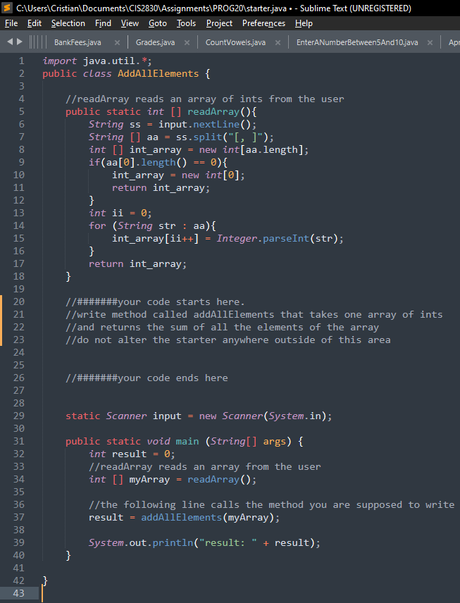 Solved This exercise includes a starter.java file. Use the | Chegg.com