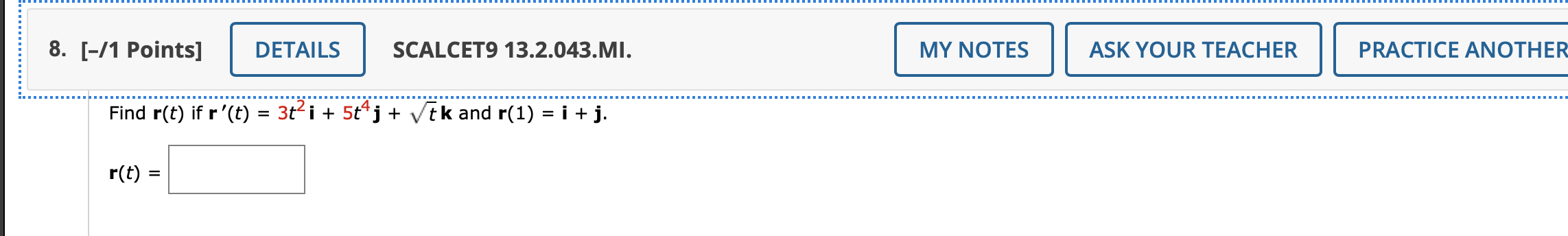 Solved 7. [-/1 Points] DETAILS SCALCET9 13.XP.2.023. MY | Chegg.com