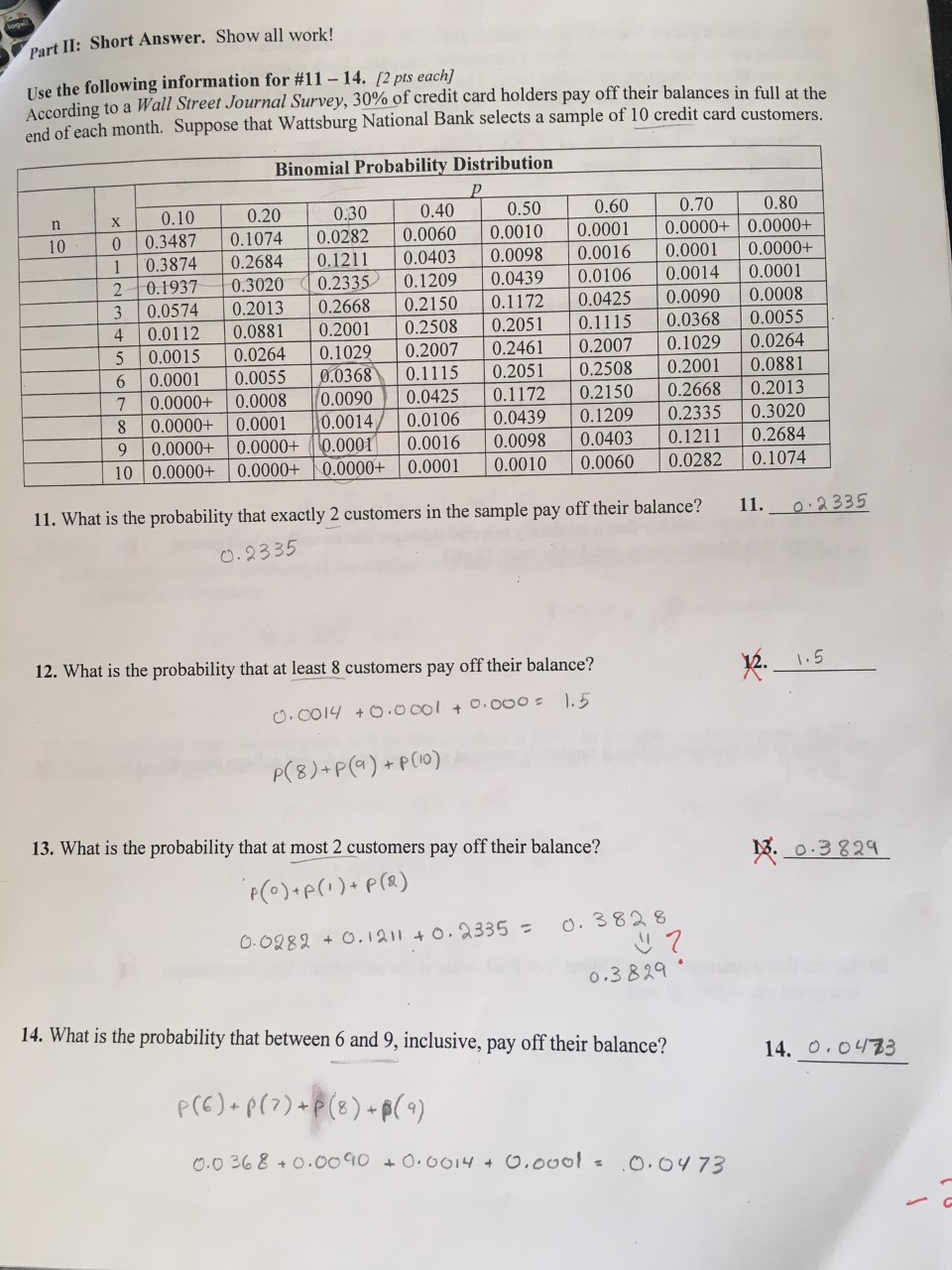 Solved Part II: Short Answer. Show all work! Use the | Chegg.com