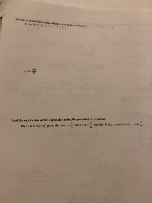 Solved Use the sum and difference identities to evaluate | Chegg.com