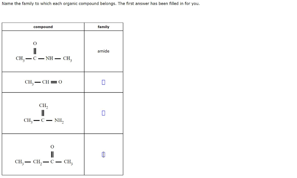 Solved Name the family to which each organic compound | Chegg.com