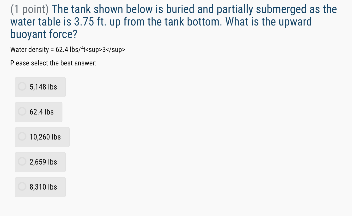 ( 1 point) The tank shown below is buried and | Chegg.com