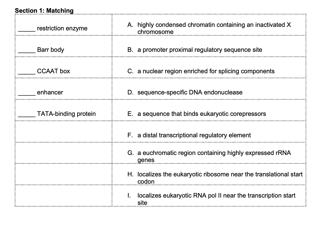 Section 1: Matching \begin{tabular}{|l|l|} \hline | Chegg.com
