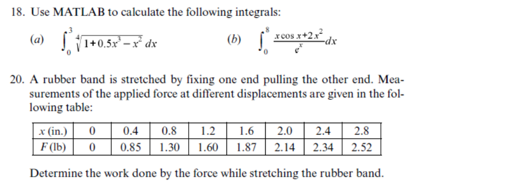 Solved 18. Use MATLAB to calculate the following integrals: | Chegg.com