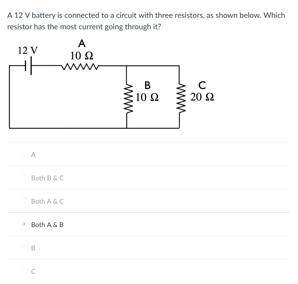 Solved A 12 V battery is connected to a circuit with three | Chegg.com