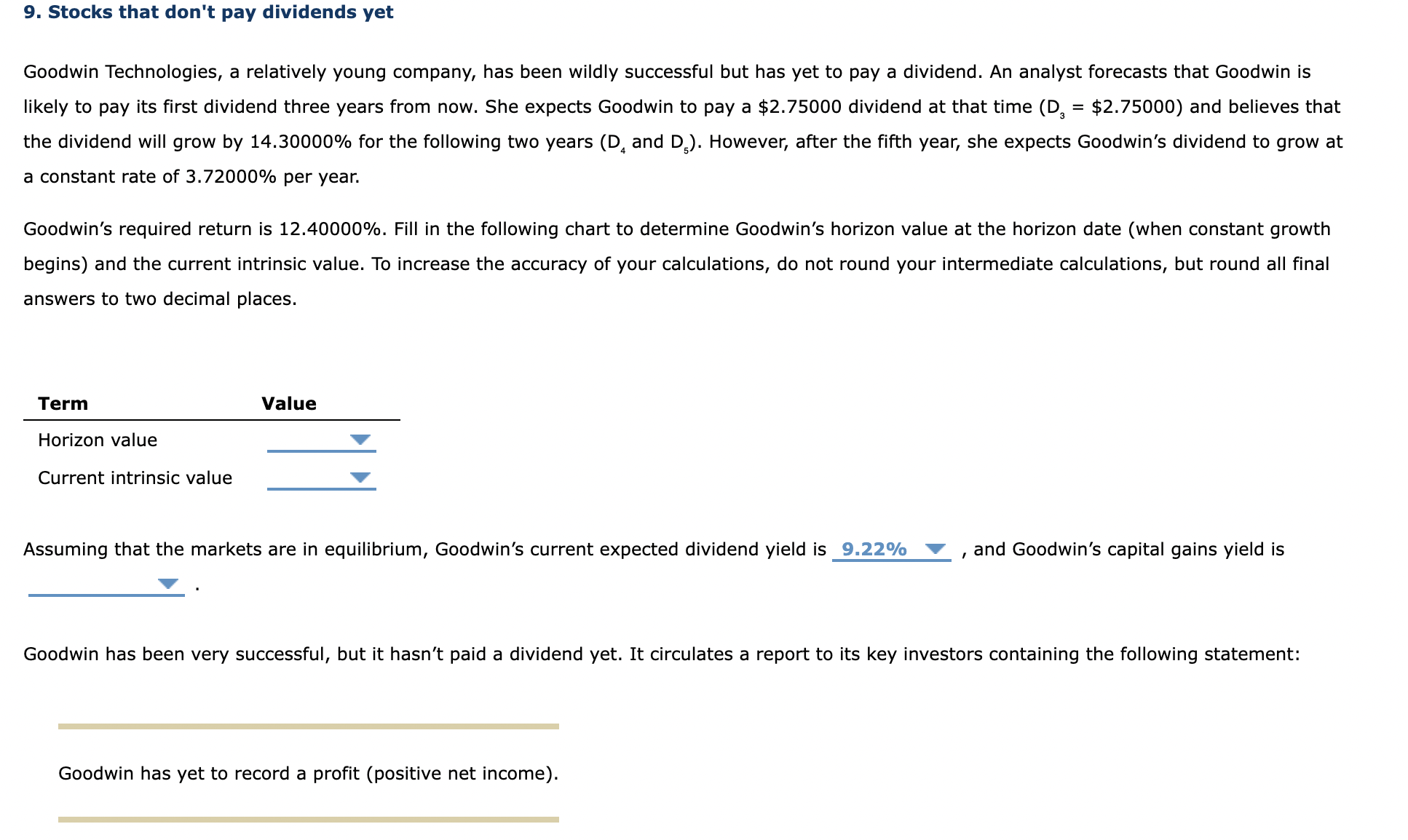 Solved 9. Stocks that don't pay dividends yet Goodwin | Chegg.com