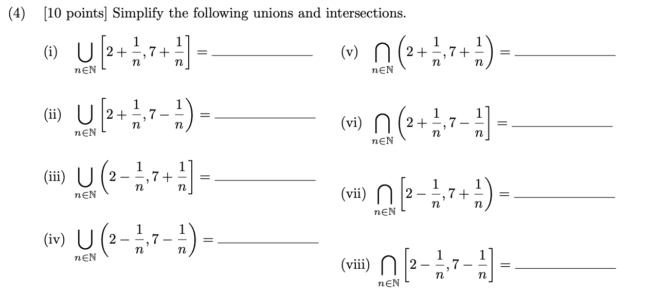 Solved (4) [10 points] Simplify the following unions and | Chegg.com