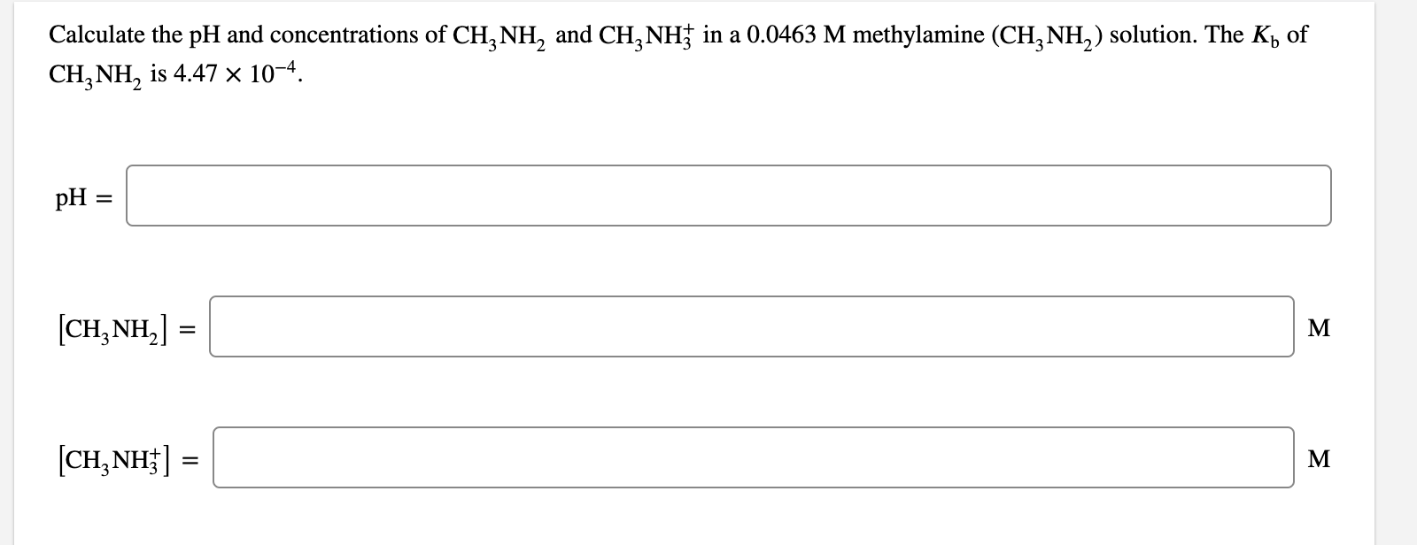 Solved Calculate the pH and concentrations of CH3NH, and CH | Chegg.com