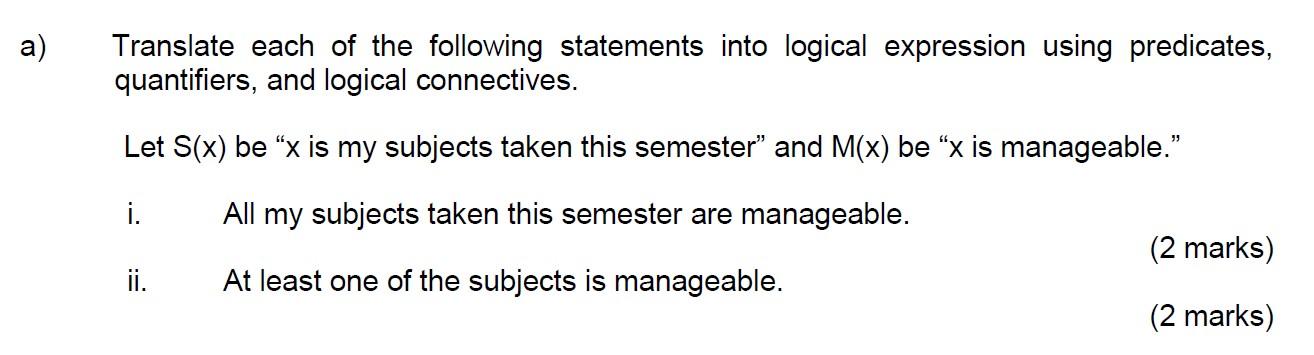 Solved a) Translate each of the following statements into | Chegg.com