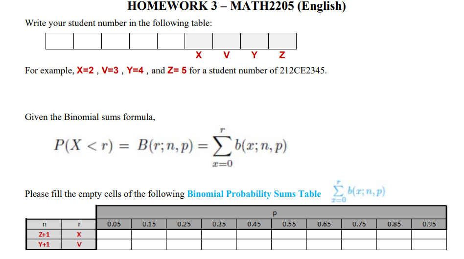 Solved Write your student number in the following table: For | Chegg.com