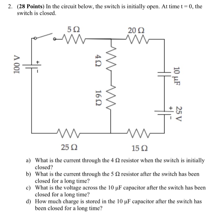 Solved 2, (28 Points) In the circuit below, the switch is | Chegg.com