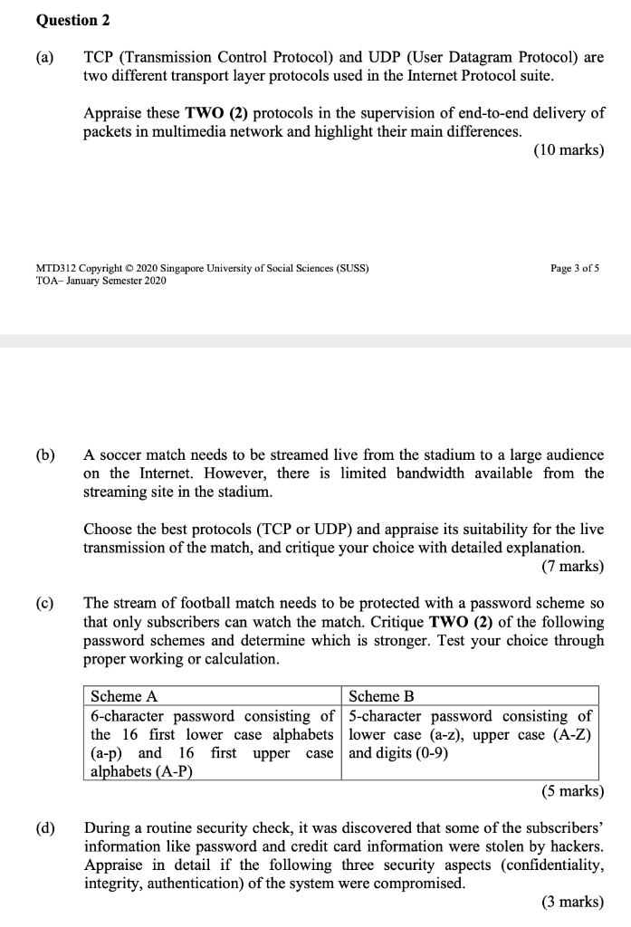 Solved (a) TCP (Transmission Control Protocol) and UDP (User | Chegg.com