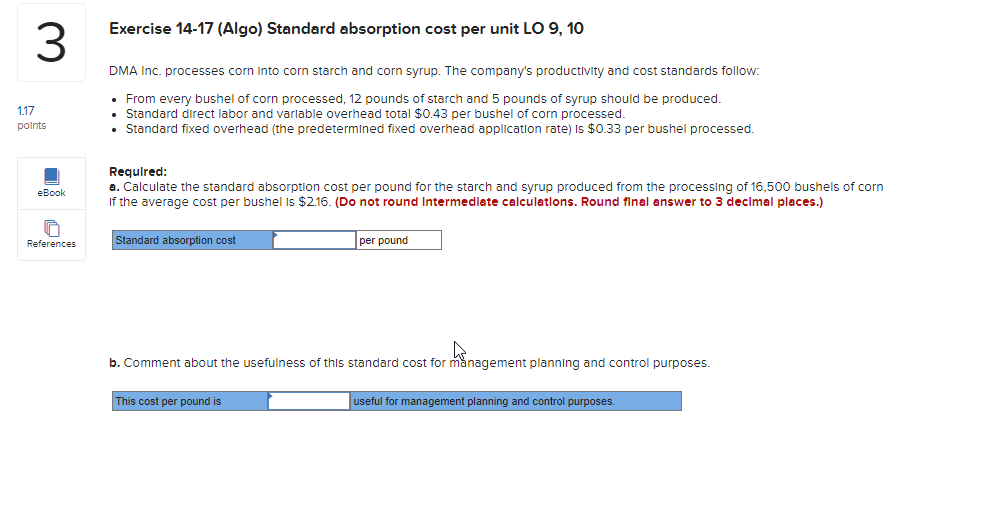 Solved Exercise 14-17 (Algo) Standard absorption cost per | Chegg.com