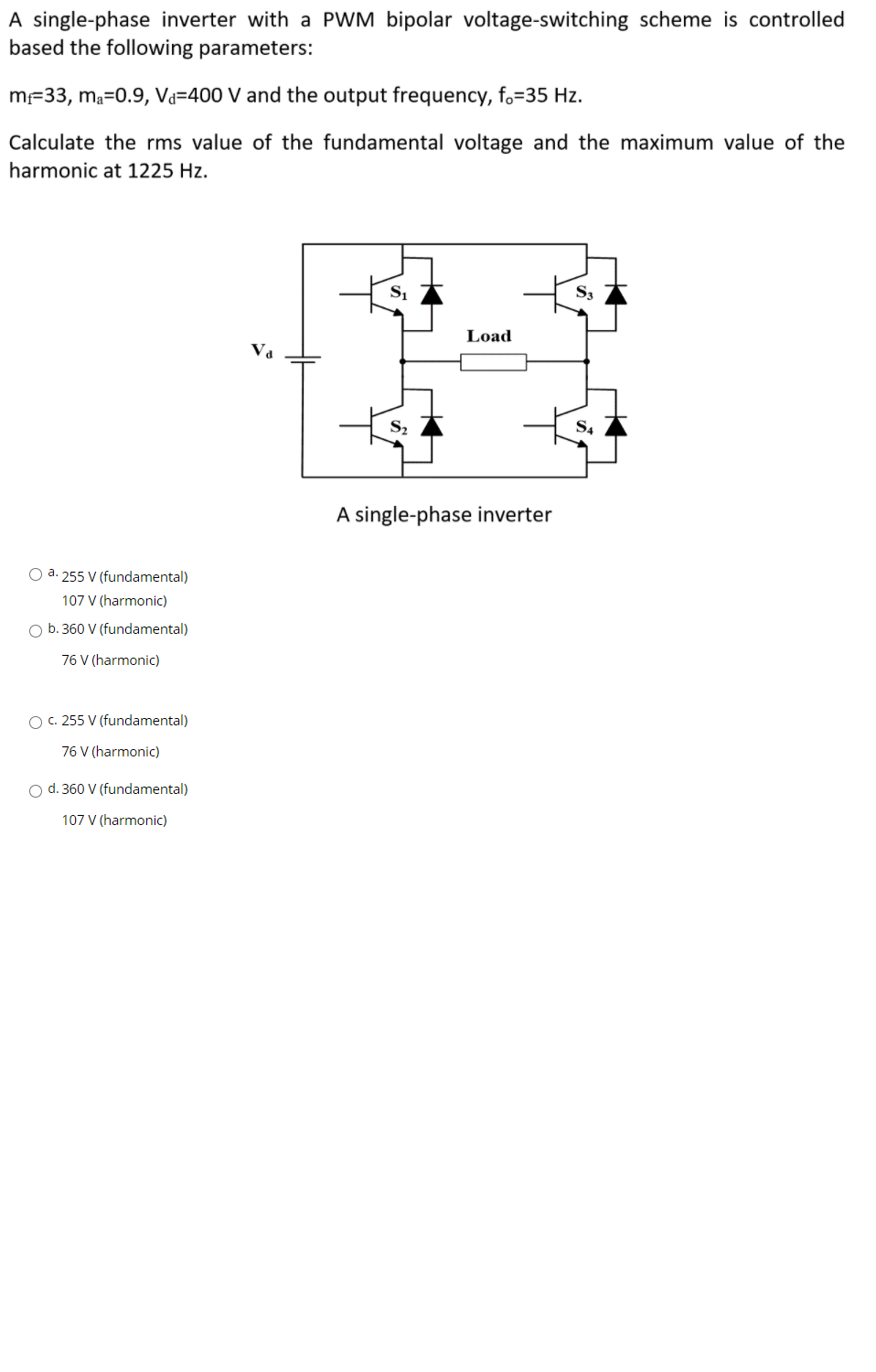 Solved A single-phase inverter with a PWM bipolar | Chegg.com