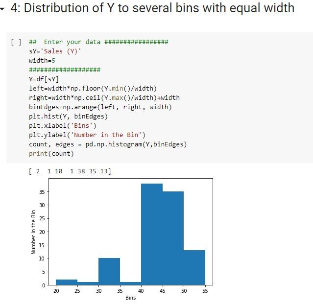 4: Distribution of Y to several bins with equal width | Chegg.com