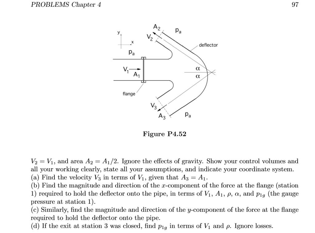 4.52 A water deflector is held onto a pipe of area A | Chegg.com