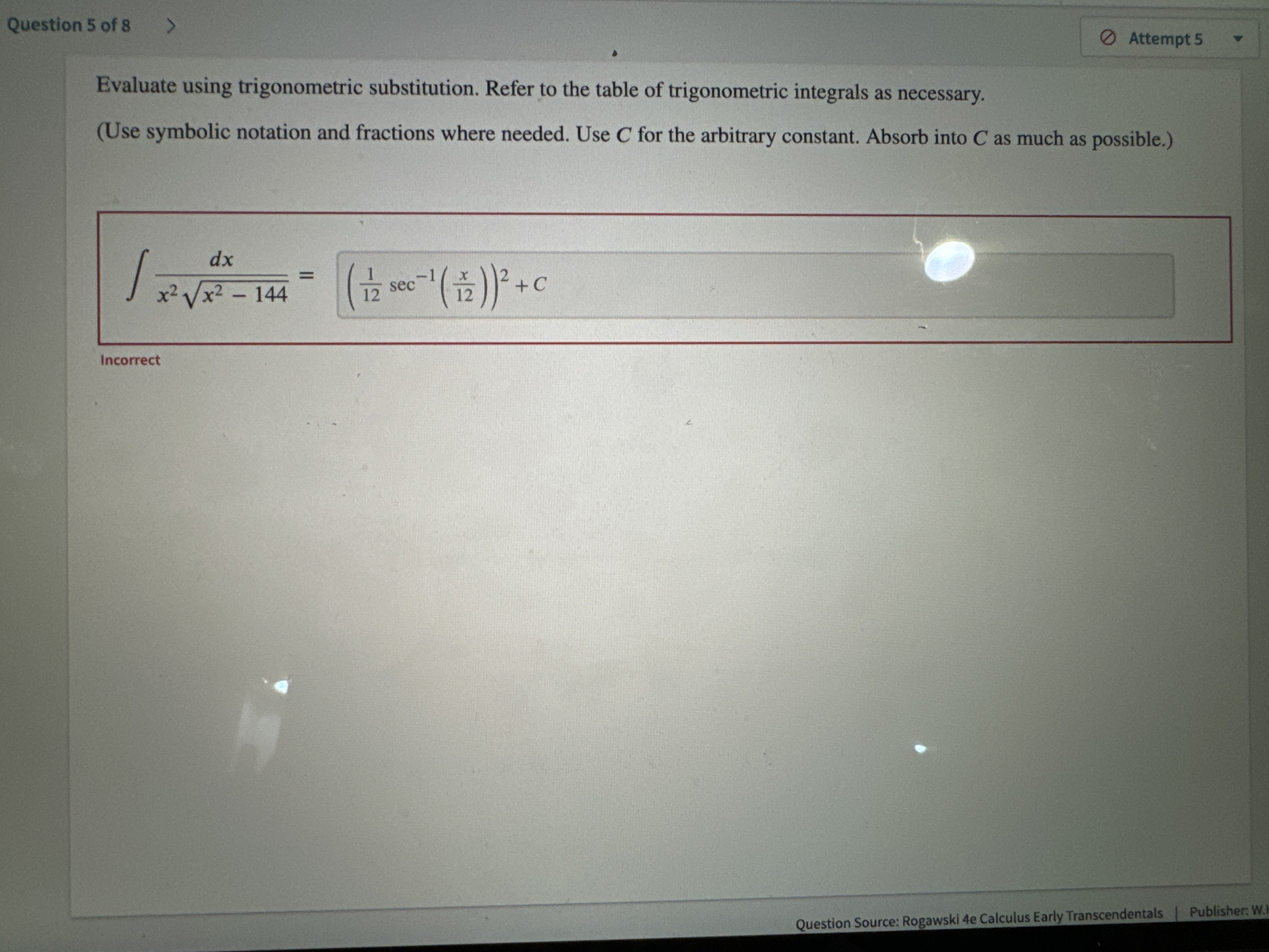 Solved Evaluate using trigonometric substitution. Refer to | Chegg.com