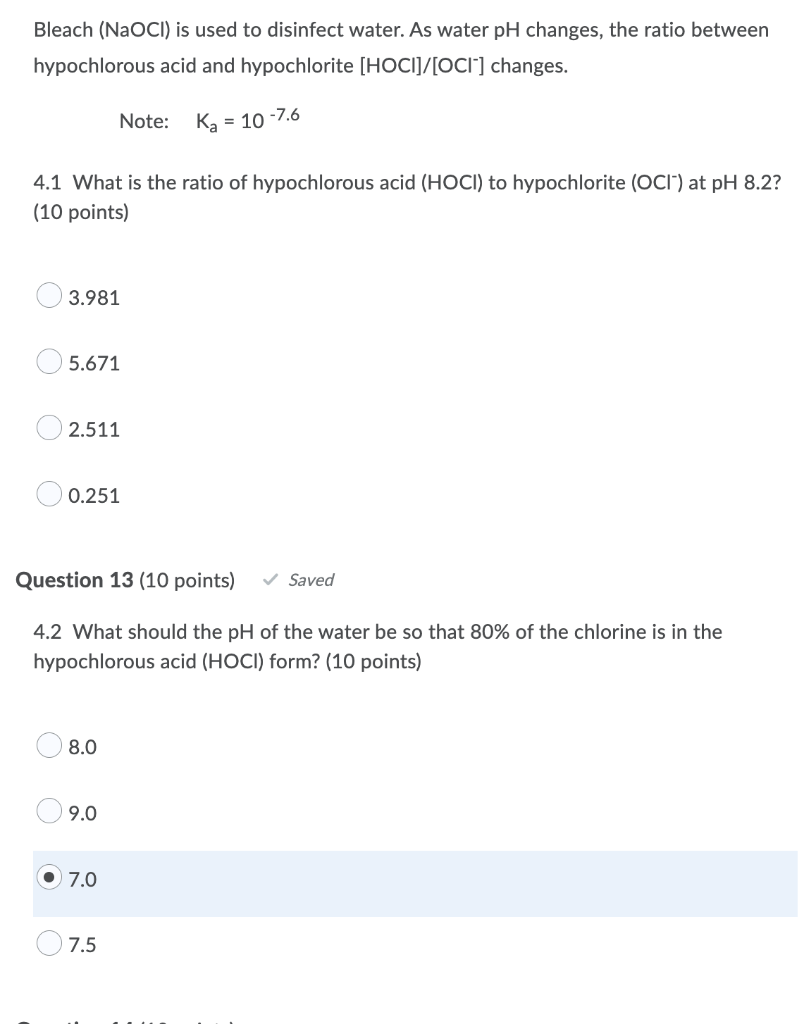Solved Bleach (NaOCl) is used to disinfect water. As water | Chegg.com