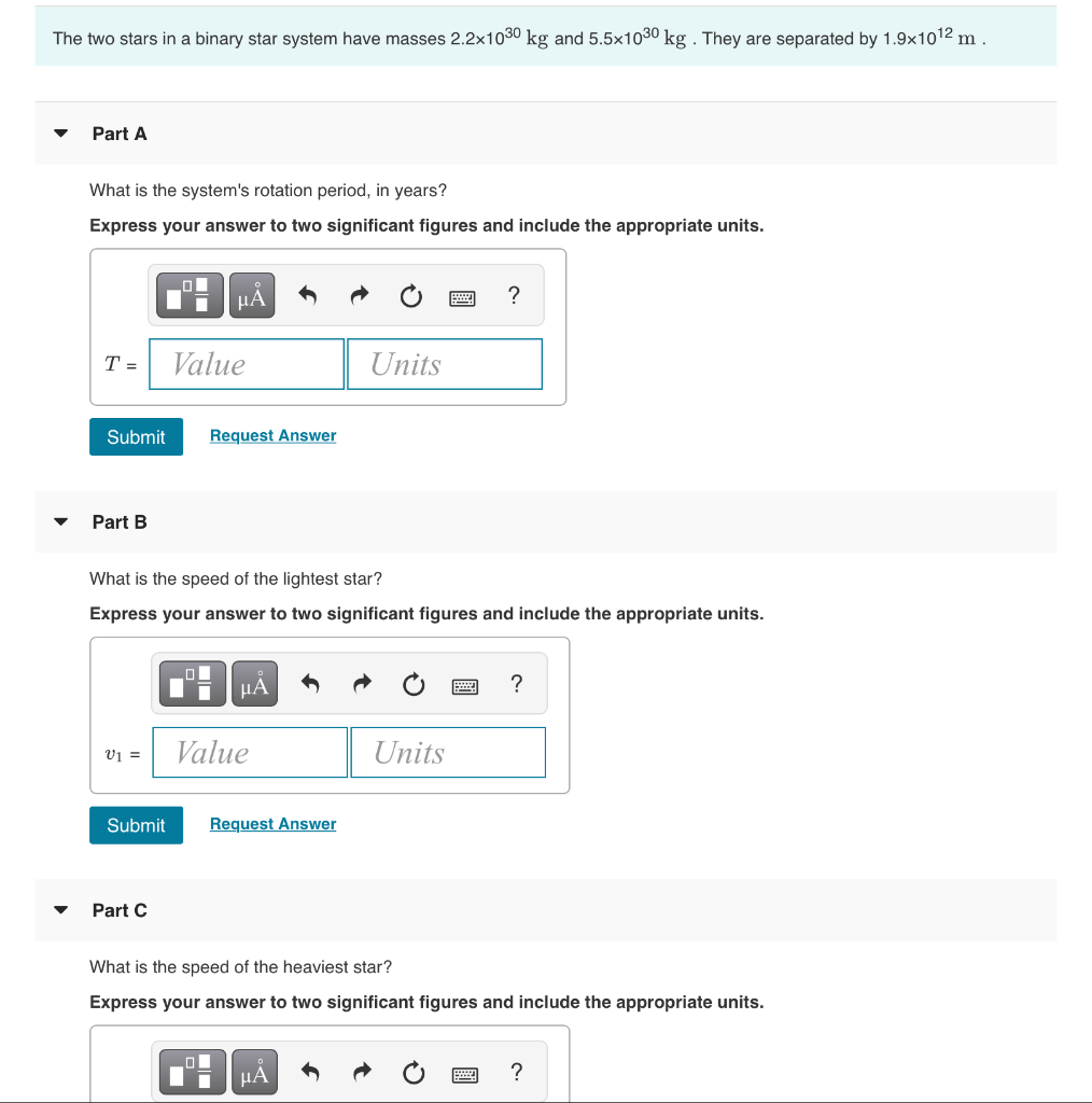 Solved The two stars in a binary star system have masses | Chegg.com