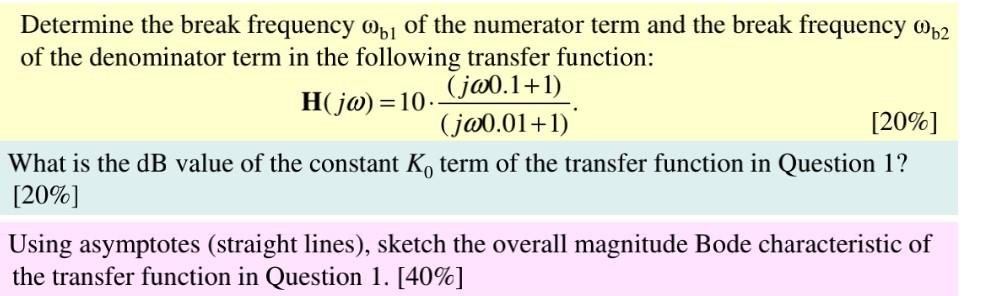 Solved Determine the break frequency ωb1 of the numerator | Chegg.com