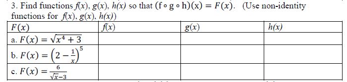 Solved Find functions f(x),g(x),h(x) ﻿so that | Chegg.com