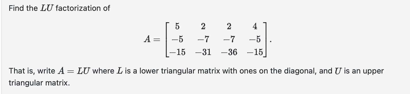 Find the LU ﻿factorization | Chegg.com