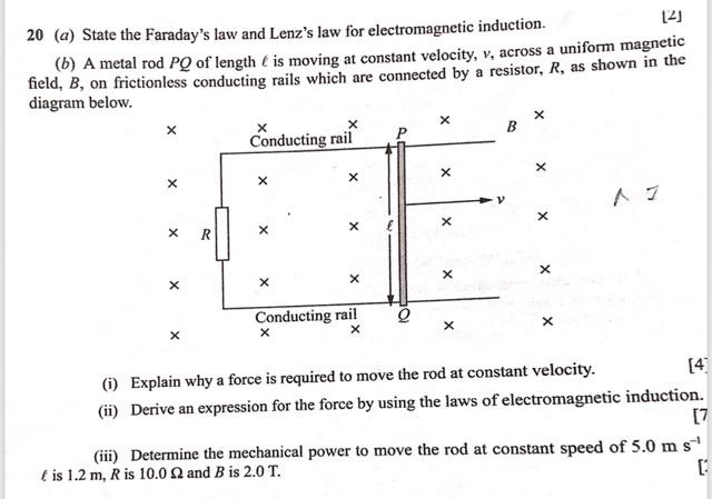 Solved 20 (a) State the Faraday's law and Lenz's law for | Chegg.com