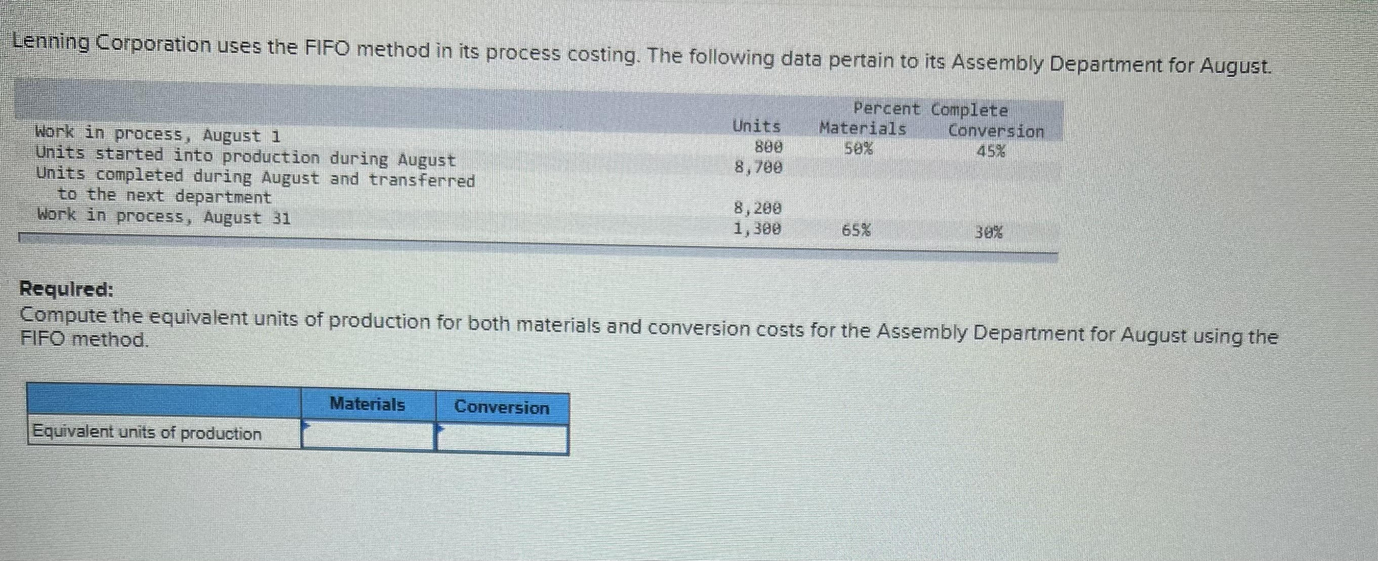 Solved Lenning Corporation uses the FIFO method in its | Chegg.com