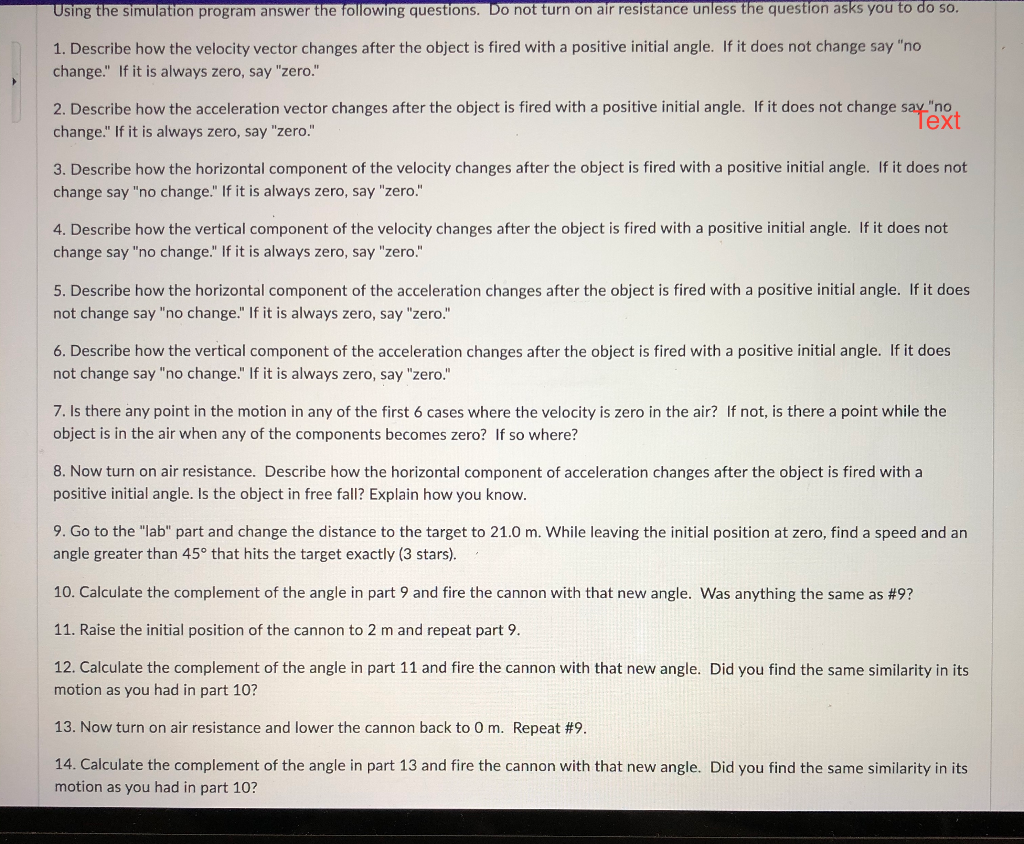 Solved Using the simulation program answer the following | Chegg.com