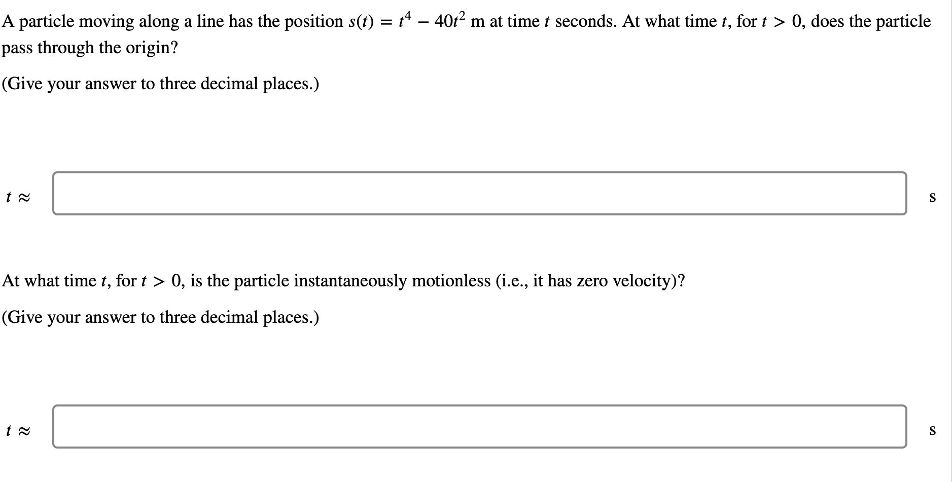 Solved A particle moving along a line has the position | Chegg.com