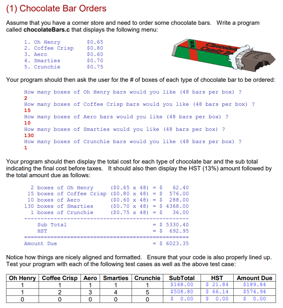 Solved (1) Chocolate Bar Orders Assume that you have a | Chegg.com