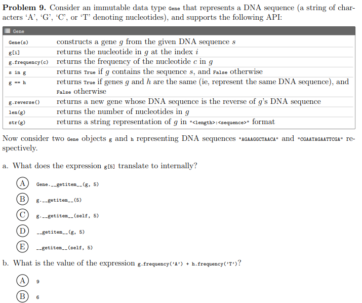 Solved Problem 9. Consider an immutable data type Gene that | Chegg.com