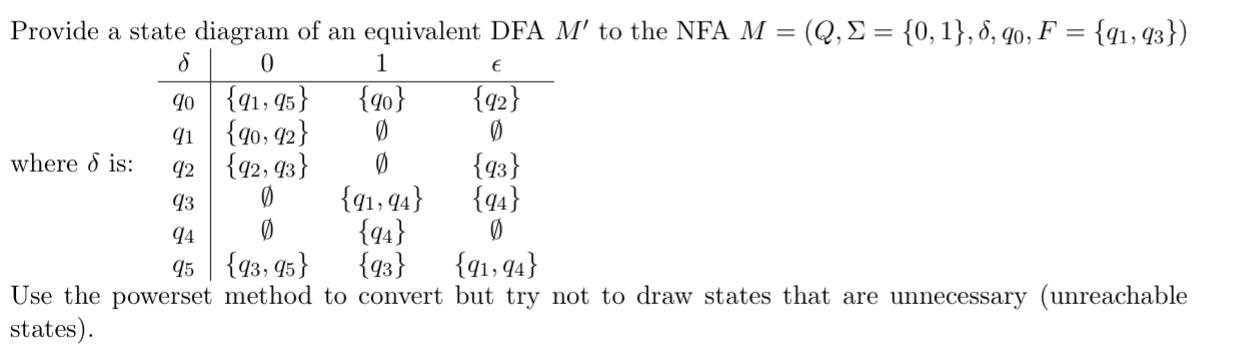 Solved Provide a state diagram of an equivalent DFA M′ to | Chegg.com