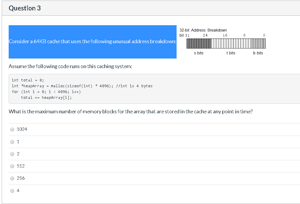 Solved Question 3 32-bit Address Breakdown bit 31 24 | Chegg.com
