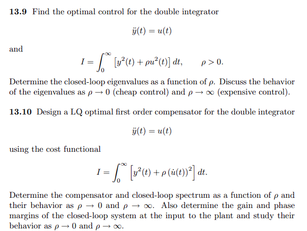Solved 13.9 Find the optimal control for the double | Chegg.com