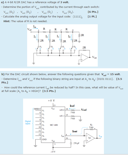 Solved a) A 4-bit R/2R DAC has a reference voltage of 3 | Chegg.com