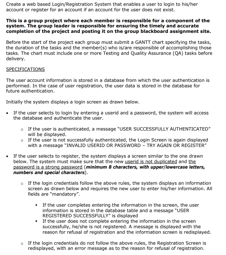 Create a web based Login/Registration System that | Chegg.com