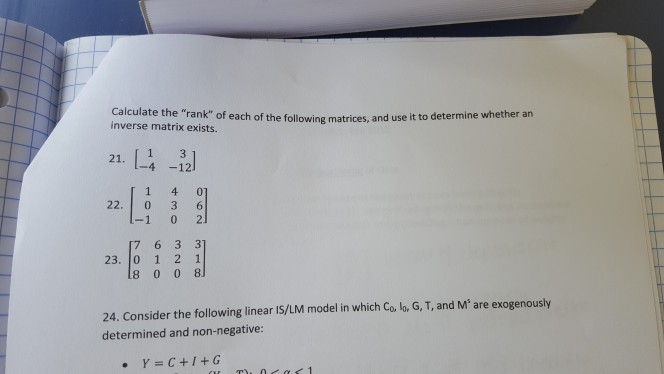 Solved Calculate the "rank" of each inverse matrix exists. | Chegg.com