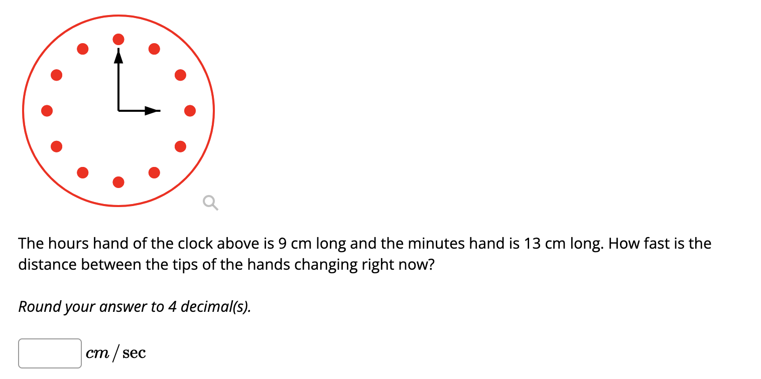 Solved The hours hand of the clock above is 9 cm long and | Chegg.com