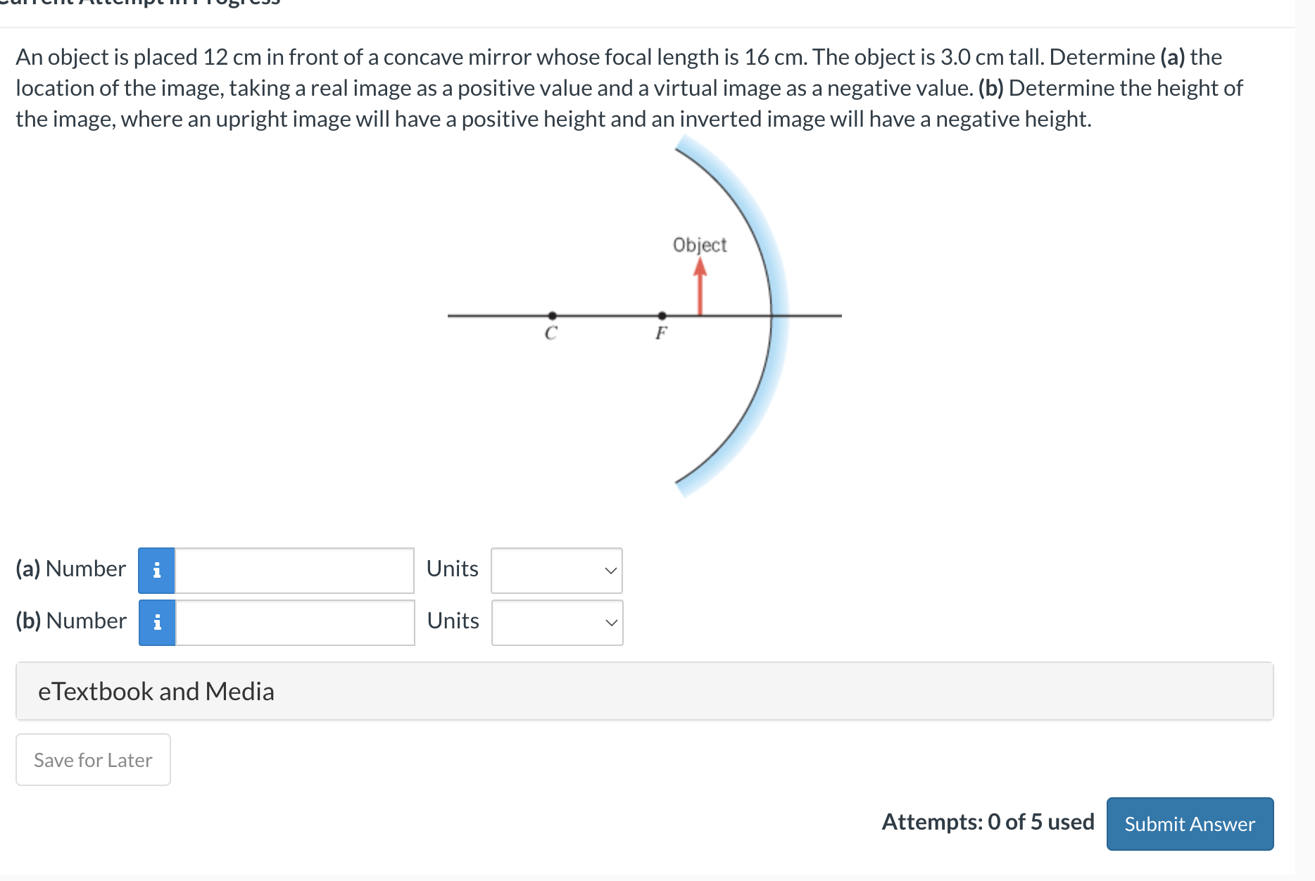 Solved An object is placed 12 cm in front of a concave | Chegg.com