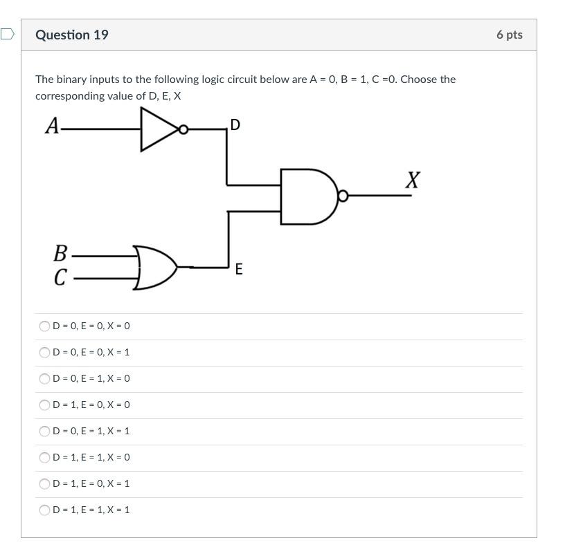 Solved Question 19 6 pts The binary inputs to the following | Chegg.com
