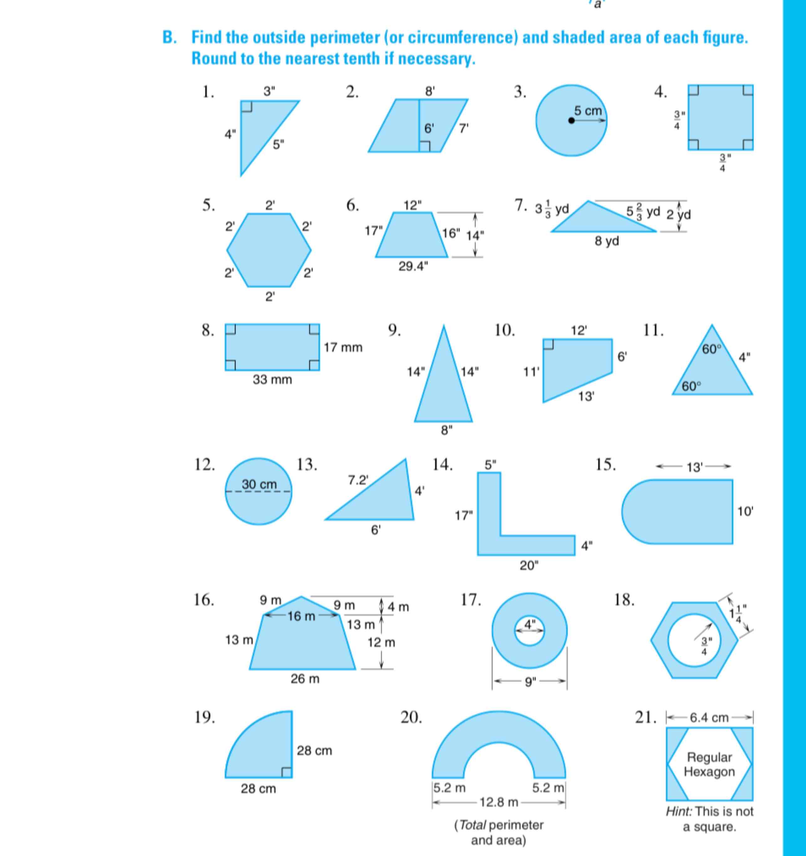 Solved B. ﻿Find the outside perimeter (or circumference) | Chegg.com