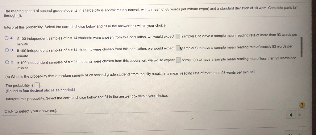 Solved The reading speed of second grade students in a large | Chegg.com