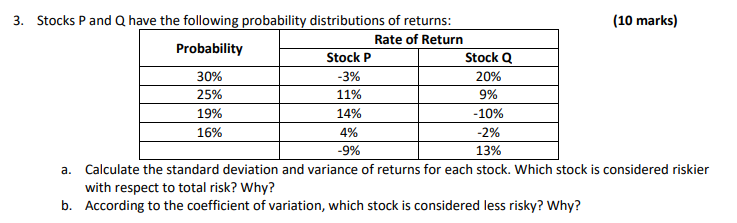 Solved 3. Stocks P and Q have the following probability | Chegg.com